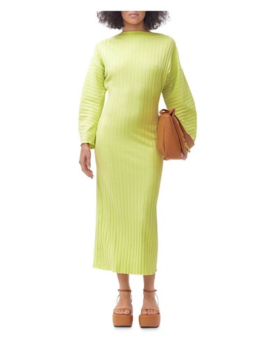 SIMON MILLER Womens Green Long Sleeve Boat Neck Midi Sheath Dress S ...
