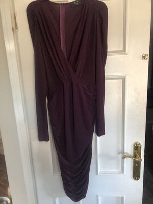 AX PARIS Burgandy Purple Bodycon Long Sleeve Womens Dress Size 16 Party ...