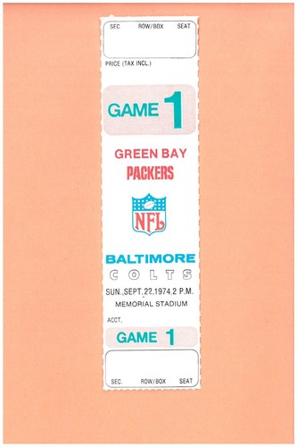Green Bay Packers at Baltimore Colts 9-22-1974 NFL ticket Topps Roger ...