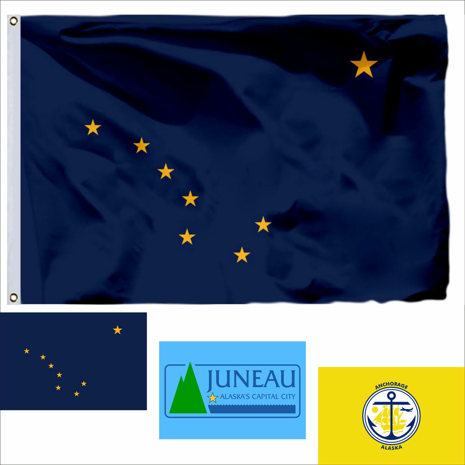 USA State Alaska Flag 3X5FT Historical Anchorage Juneau Kake Seward ...