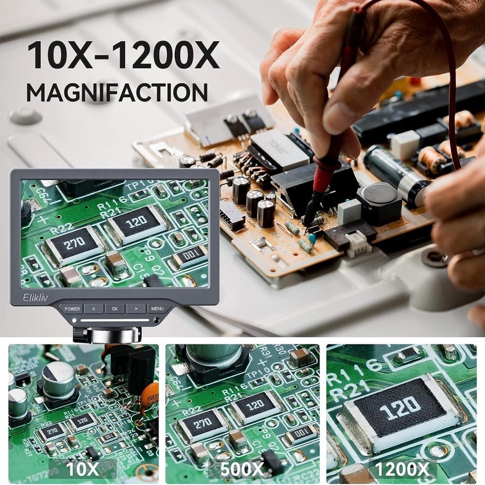 Elikliv 7" IPS Digital Microscope 1200X 12MP Full Coin View Magnifier ...