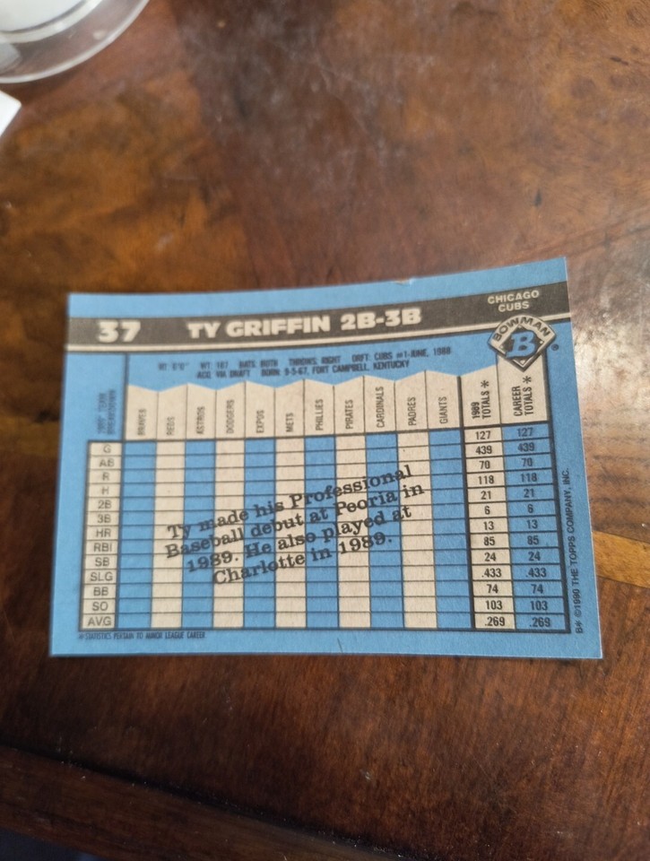 TY GRIFFIN 1990 BOWMAN #37 FREE SHIPPING | eBay