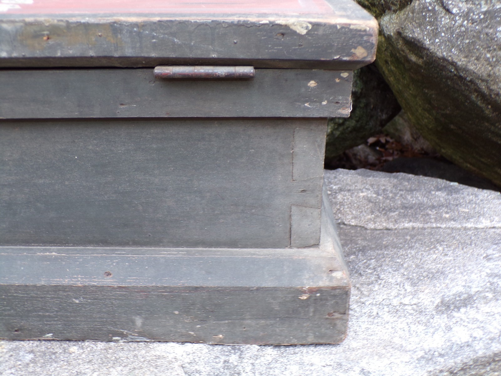 Antique Primitive Wood Chest Black & Red Paint Small Trunk Box Great ...