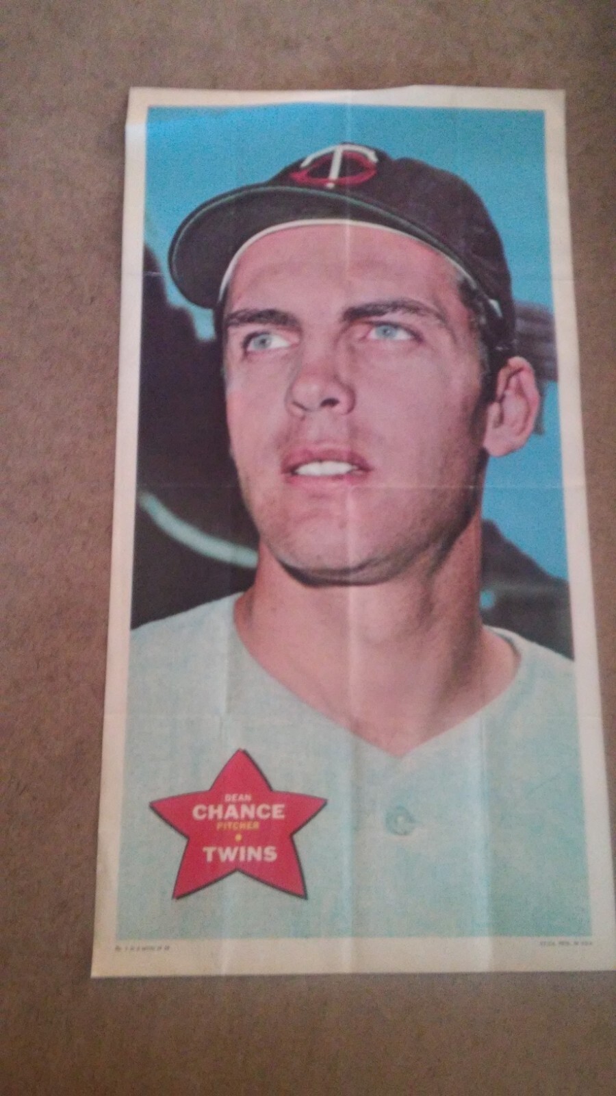 Vintage Topps 1968 Pinup Poster Insert #1 Dean Chance Minnesota Twins ...