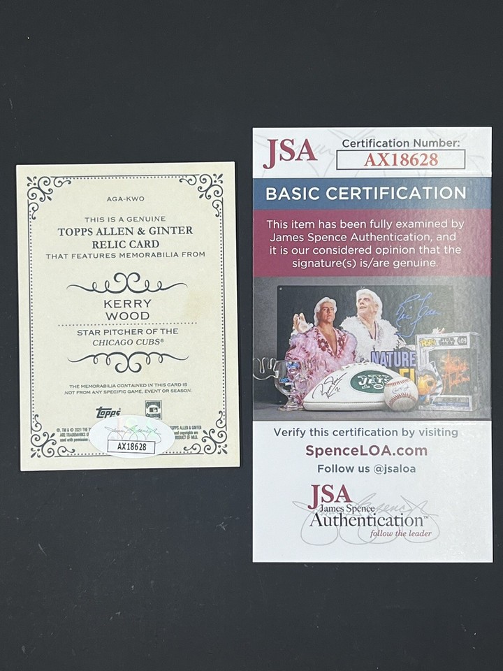 Kerry Wood Signed 2021 Topps Allen & Ginter Relic IP Auto JSA Chicago Cubs | eBay