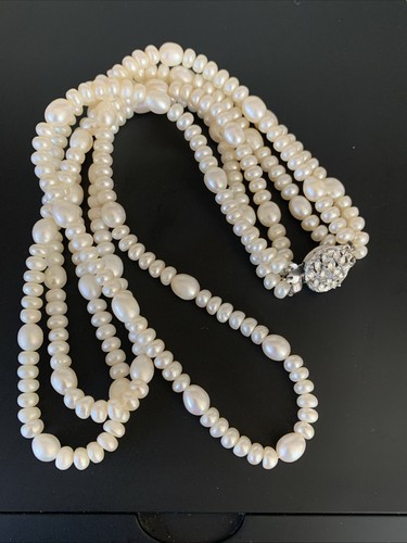 Vintage Triple Strand Freshwater Pearl Necklace Box Clasp 18” | eBay
