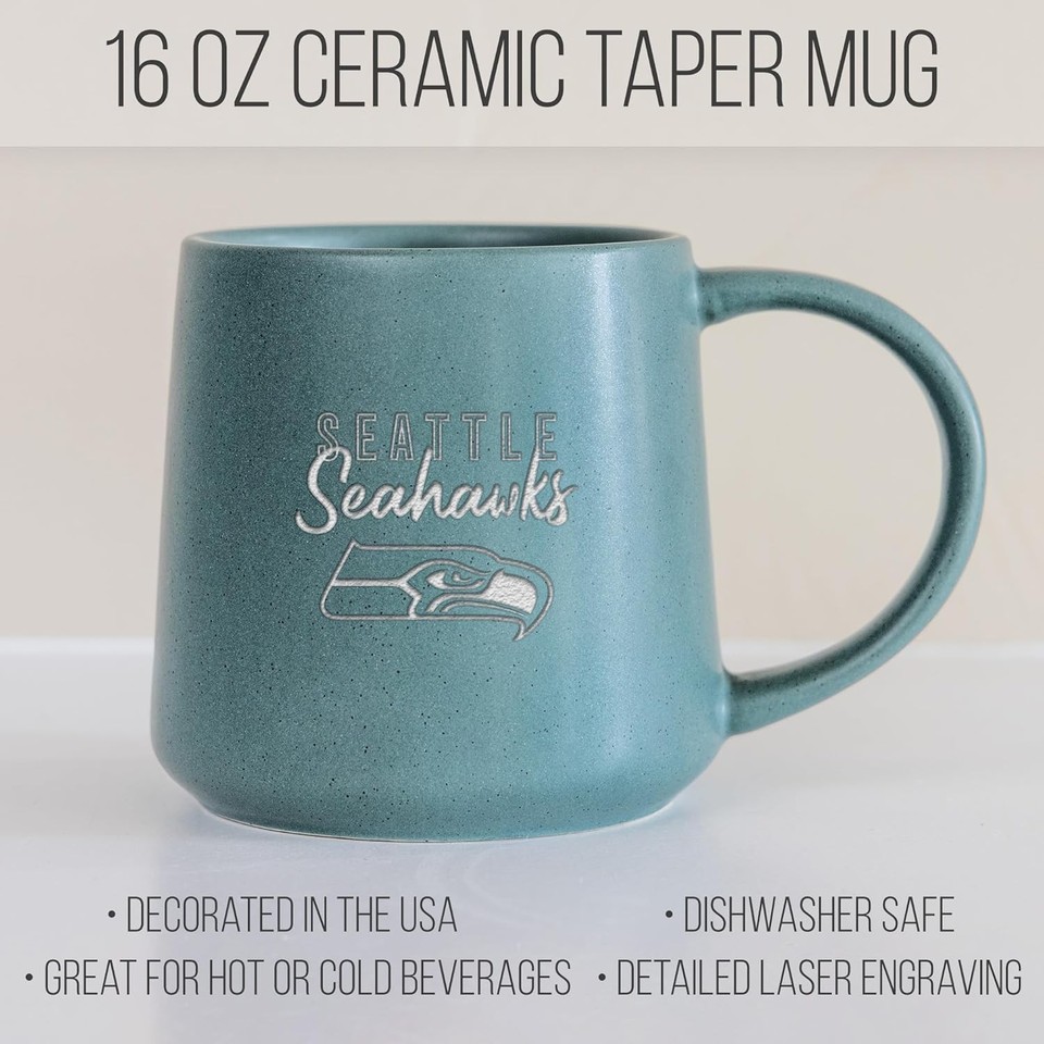 16oz Ceramic Coffee Mugs, Set of 4 with Team Color Laser Engraved NFL ...