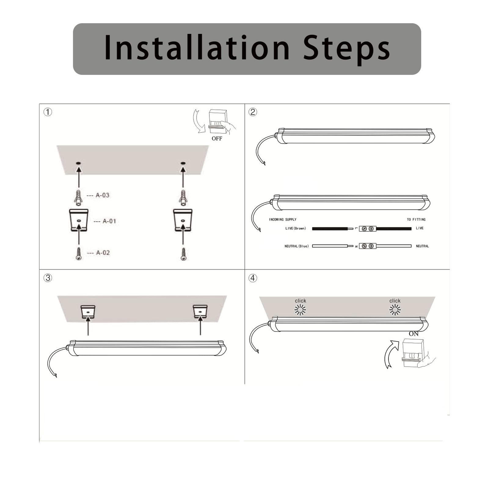 LED Strip Light 4FT Batten Tube Light IP65 Garage Ceiling Lamp Office ...