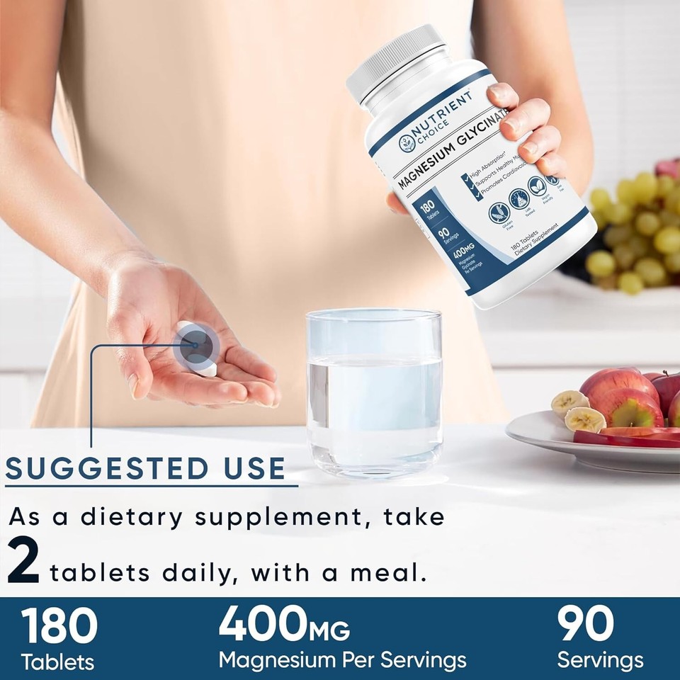Nutrient Choice Magnesium Glycinate 400mg - 180 Tablets High Absorption ...