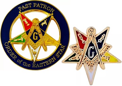 2PC 1.25" Masonic Large OES Order of the Eastern STAR Past Patron Lapel ...