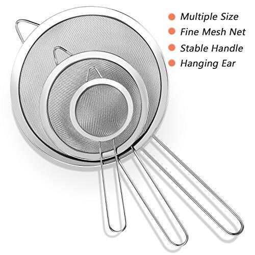3 Pcs Super Wire Extra Fine Mesh Strainer with Handle Small Medium ...
