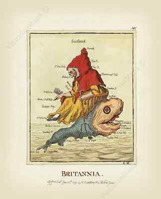 Britannia Britain humorous satirical map England Wales J. Gillray 1791 ...