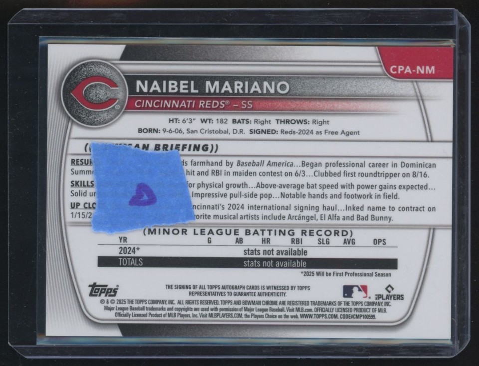 2025 Bowman Naibel Mariano B RC Auto Cincinnati Reds #CPA-NM | eBay