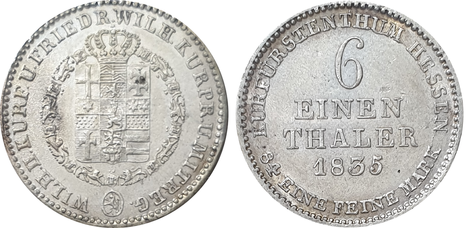 2X Hesse Cassel Aunc 1835 1830 Silver 1/6 Thaler Taler Coins Set ...