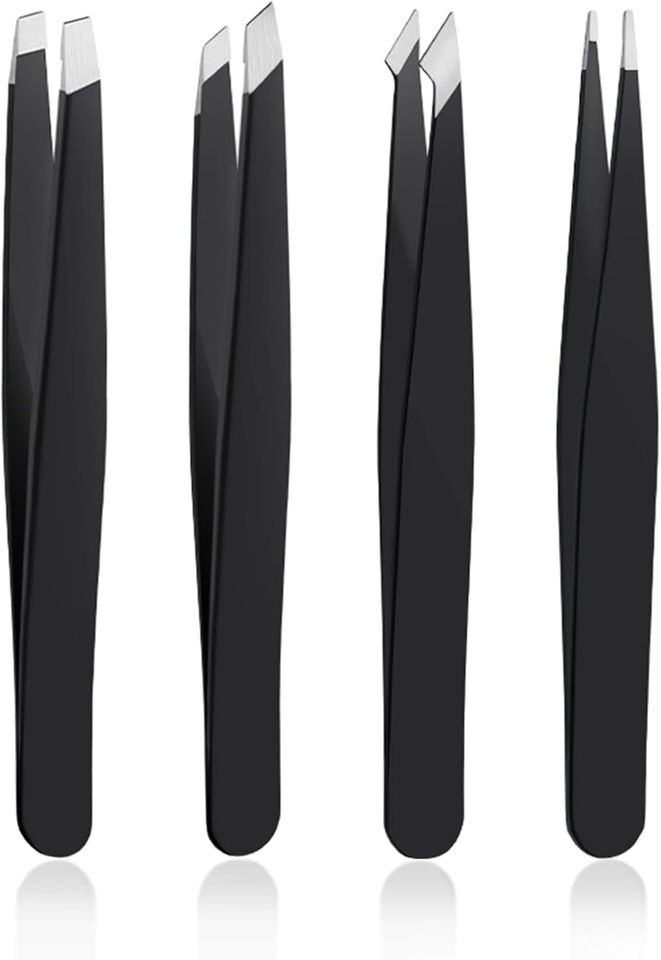 4 Piece Stainless Steel Tweezers Set – Precision Tools for Hair ...