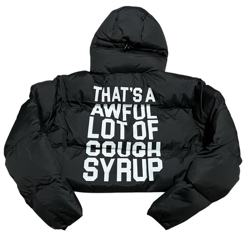 Awful Lot Of Cough Syrup Cropped Women’s Puff Jacket Puffer Black Size ...