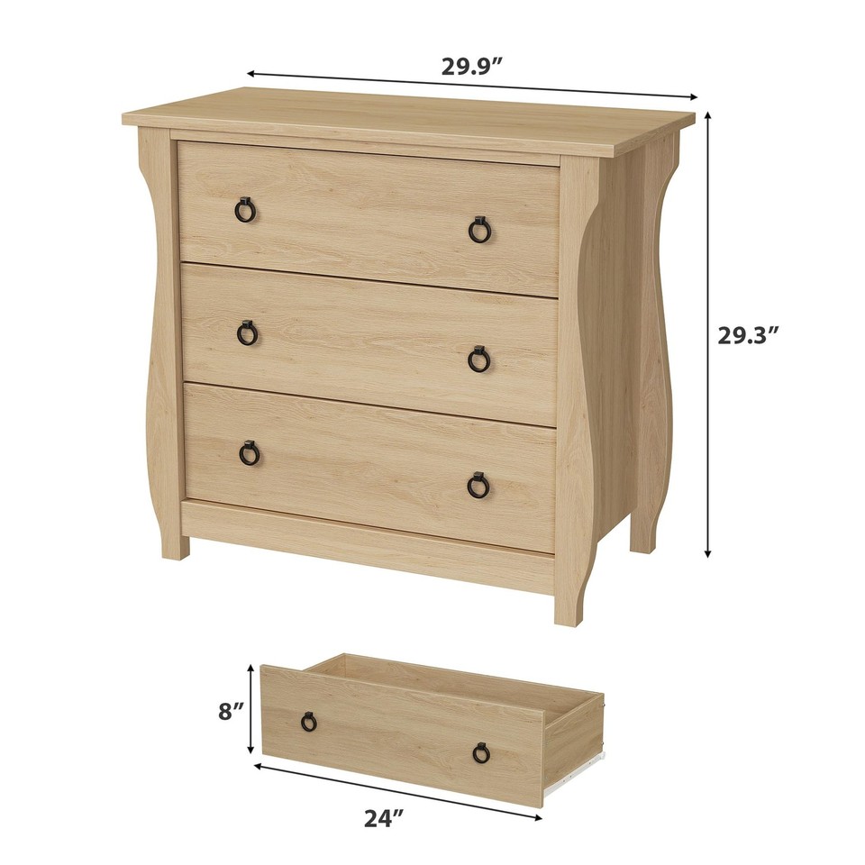 Bedroom Storage Dresser 3 Drawers with Cabinet Wood Furniture Bedroom ...