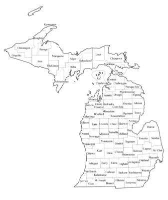 MICHIGAN STATE COUNTY MAP GLOSSY POSTER PICTURE PHOTO PRINT city ...
