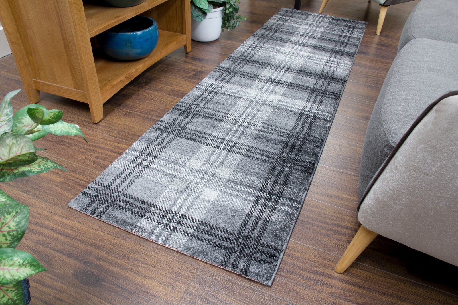 Grey Black Tartan Rug Runner Check Mat Plaid Rug Living Room Hallway ...