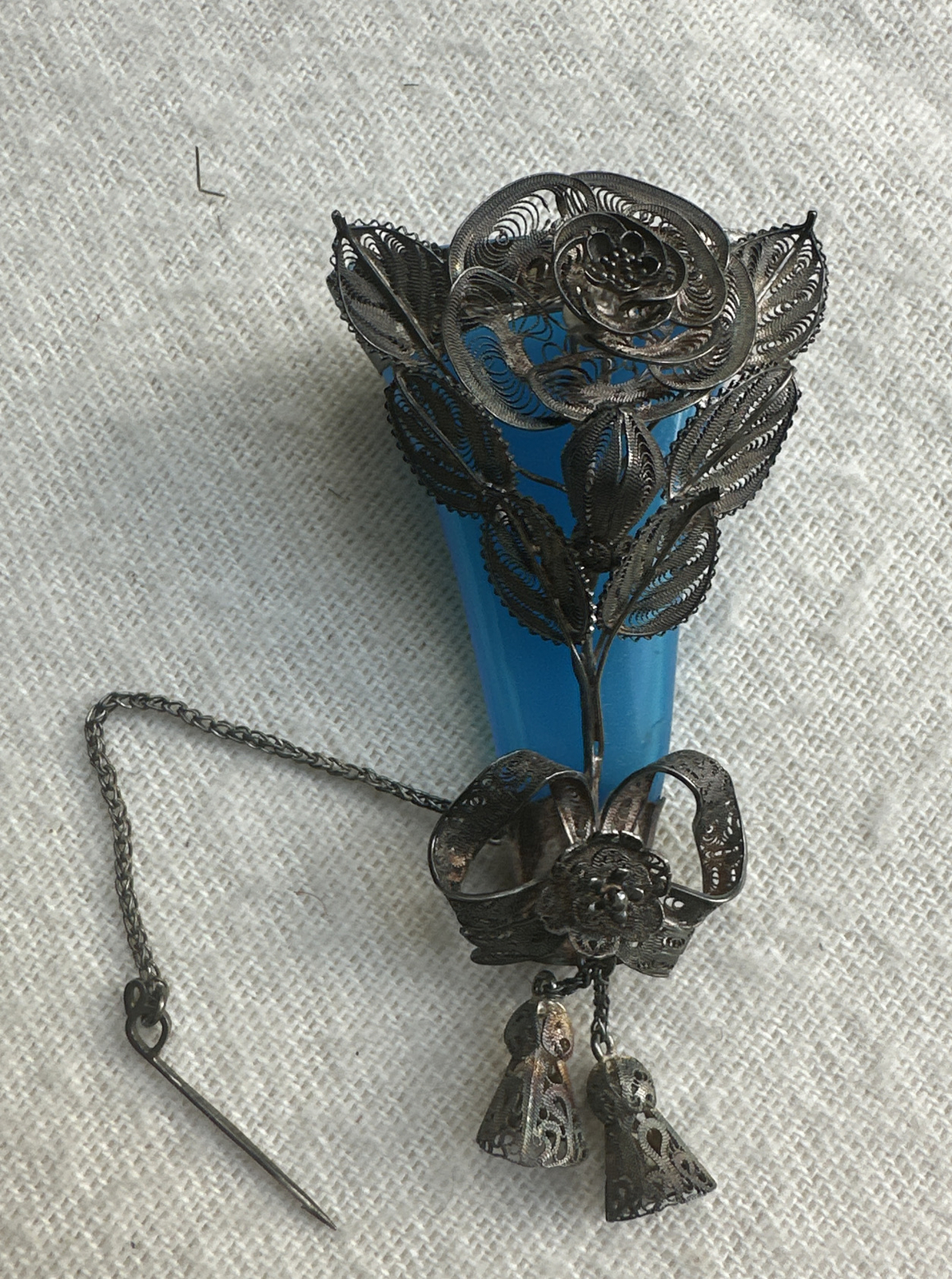 Mid 19th Century Silver Filigree & Blue Opaline Glass Tussie Mussie ...