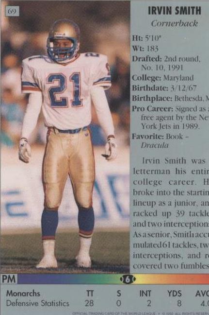 1992 Ultimate World League of American Football Irvin Smith #69 for sale | eBay