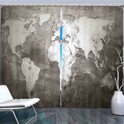 Gray Gradient Nice Map 3D Curtain Blockout Photo Printing Curtains ...