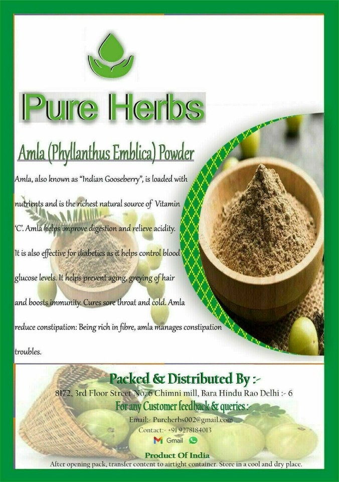 Pure Herbs Amla & Phyllanthus Emblica Powder For Skin And Hair Care | eBay