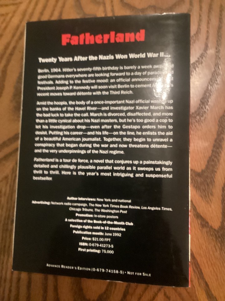 FATHERLAND Robert Harris 1st Edition 1st Printing Large Swastika Foil ...