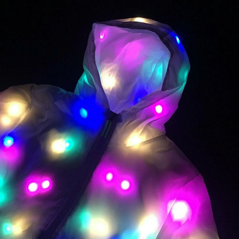 Light up Jacket LED Coat Waterproof Mens Womens Glow in The Dark Jacket ...
