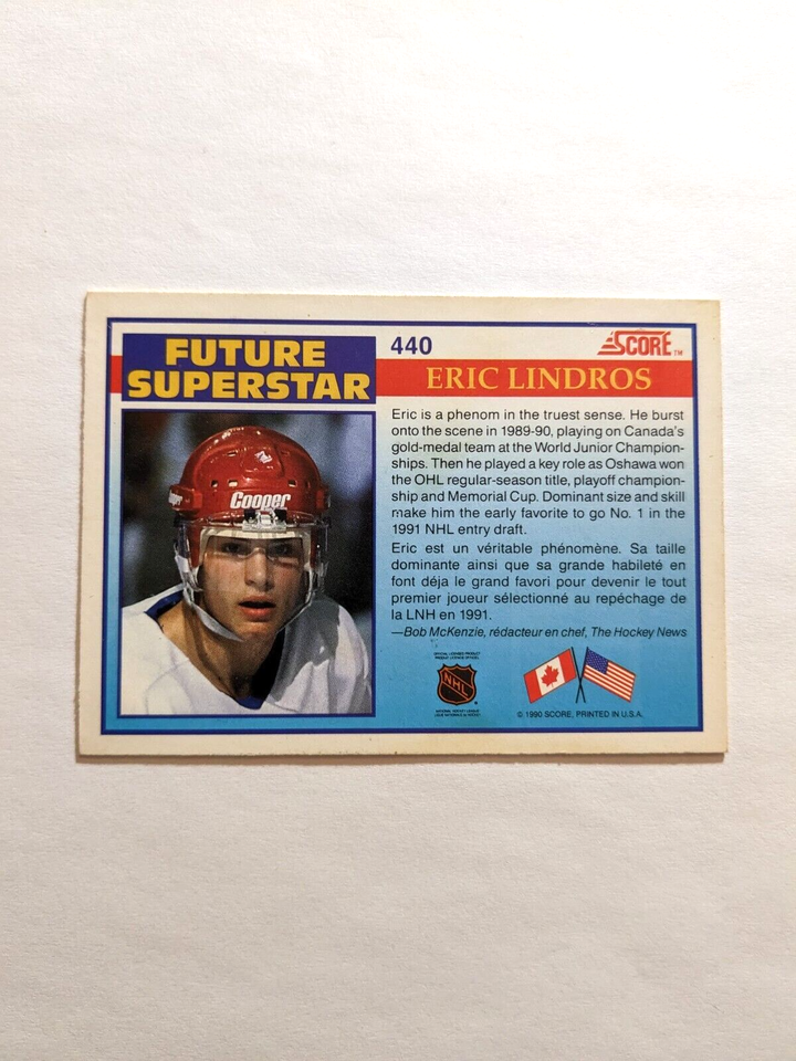 1990-91 Score Eric Lindros Rookie Card - RC Quebec Nordiques ...