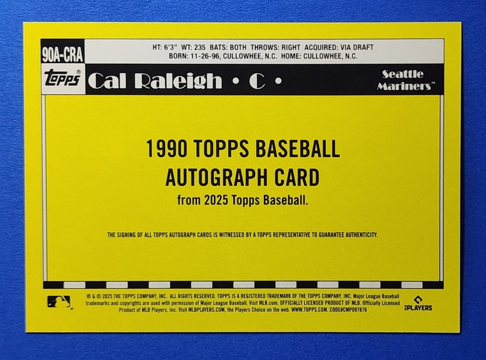 2025 Cal Raleigh Topps 35th Anniversary Autograph Mariners 90A-CRA | eBay