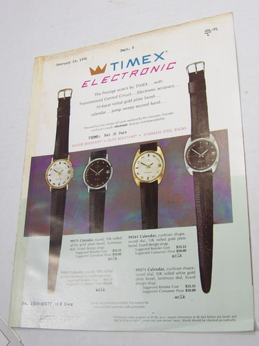 Vtg 1970 Timex Electronic Wrist Watch Ad Ladies Mens Electric Fold-Out ...