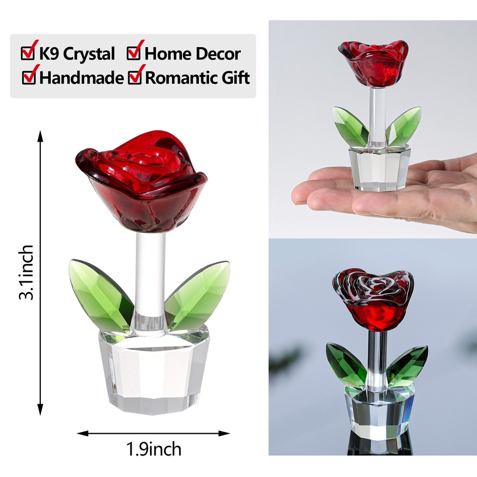 Red Crystal Tulip Flower Figurine Collectible Glass Bouquet Ornament ...