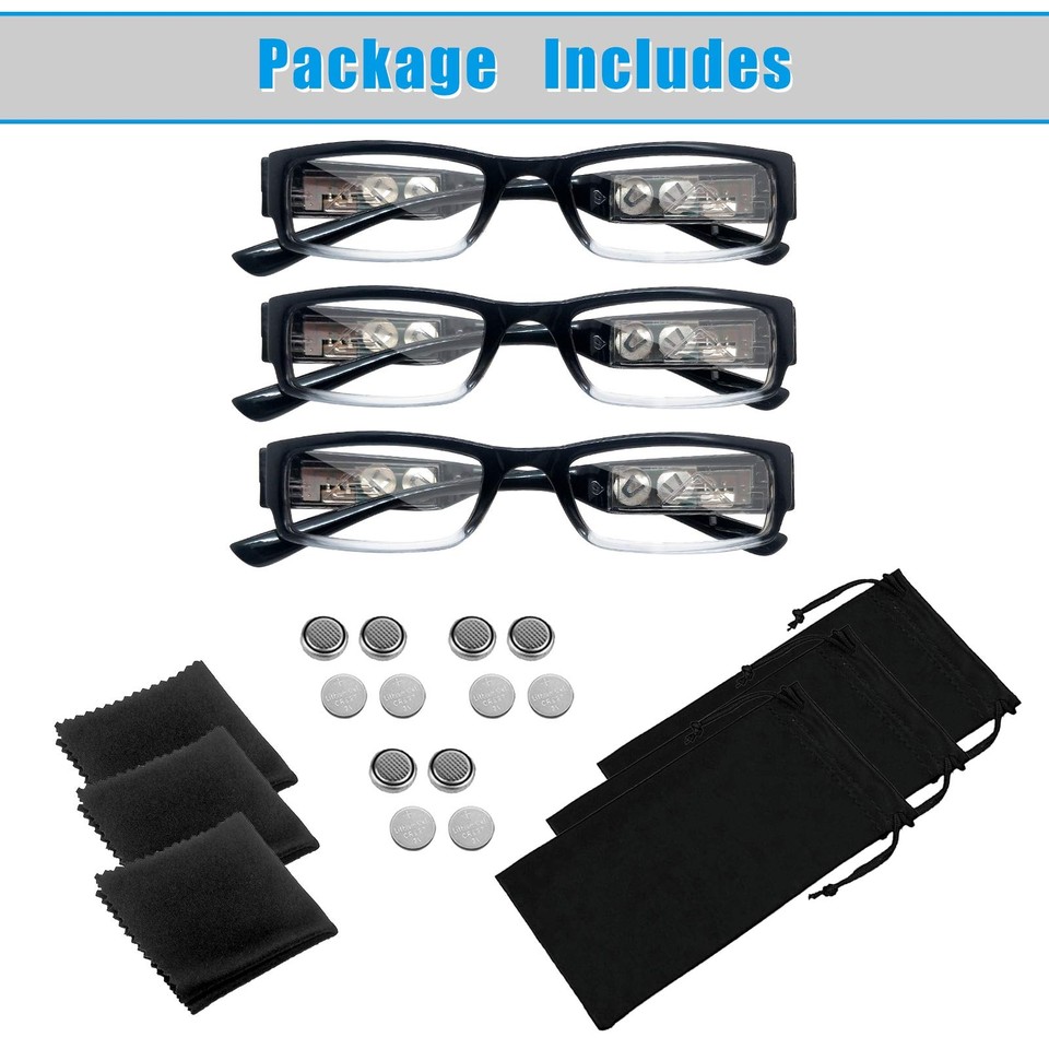 3 Pack Reading Glasses With Lights And Magnifier Reading Glasses With ...