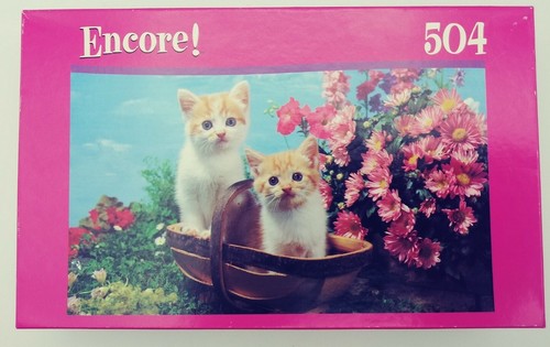 Encore Puzzle Cat Kittens 504 Mega Puzzles White orange basket flowers ...