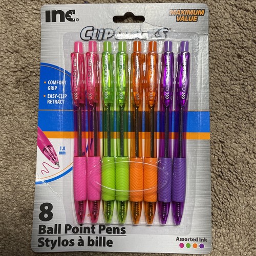 Inc Clip Click 8pk Ball Point Pens Red Ink 1.0mm Comfort Grip Pen for ...