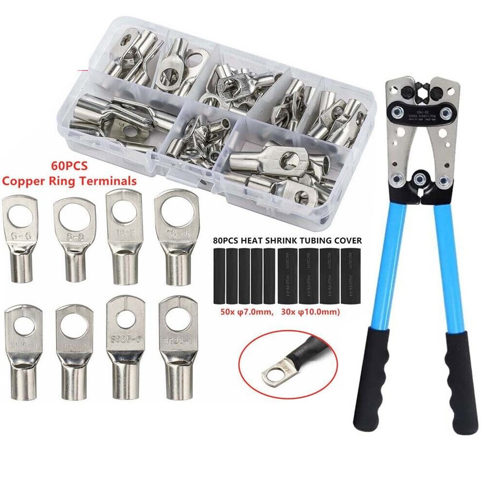 140PCS Copper Lugs Ring Terminals Bare Battery Welding Crimp Wire ...