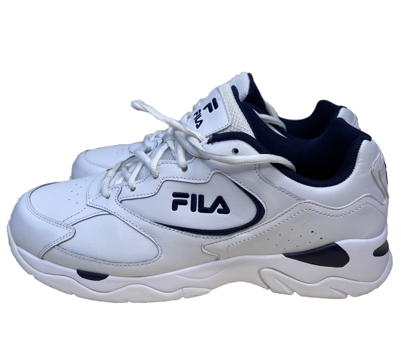 Fila Men's Tri Runner Leather Sneakers Shoes White Navy Blue Men's Size ...