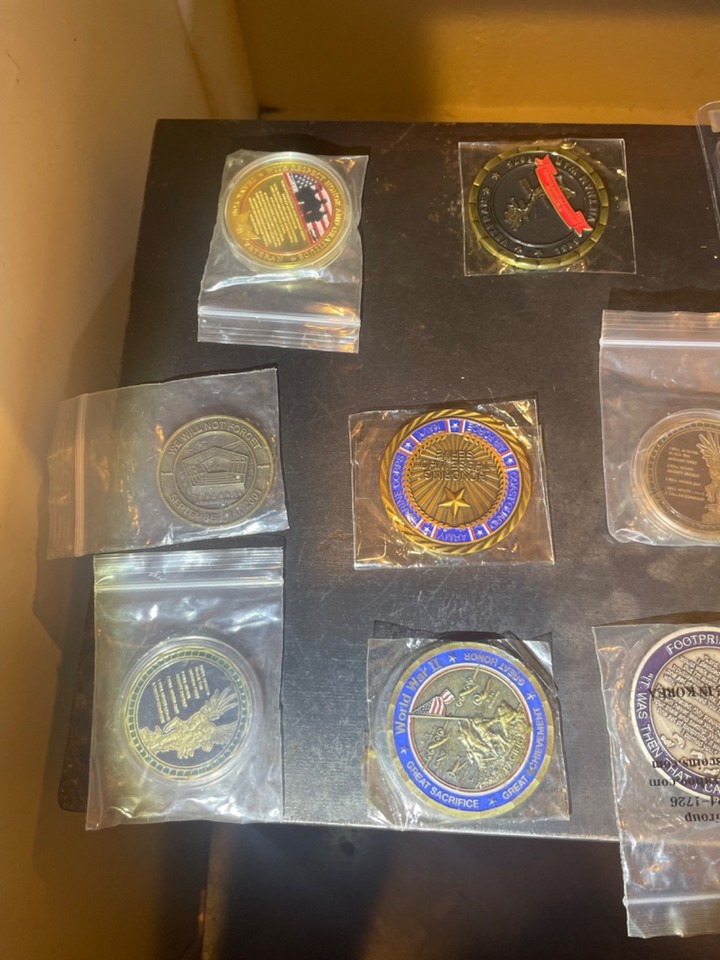 21pc Military Challenge Coin Lot Army JAG Boeing Marine Corps Eagle ...