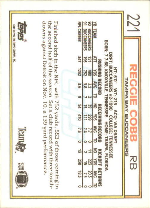 1992 Topps Football Card #221 Reggie Cobb | eBay