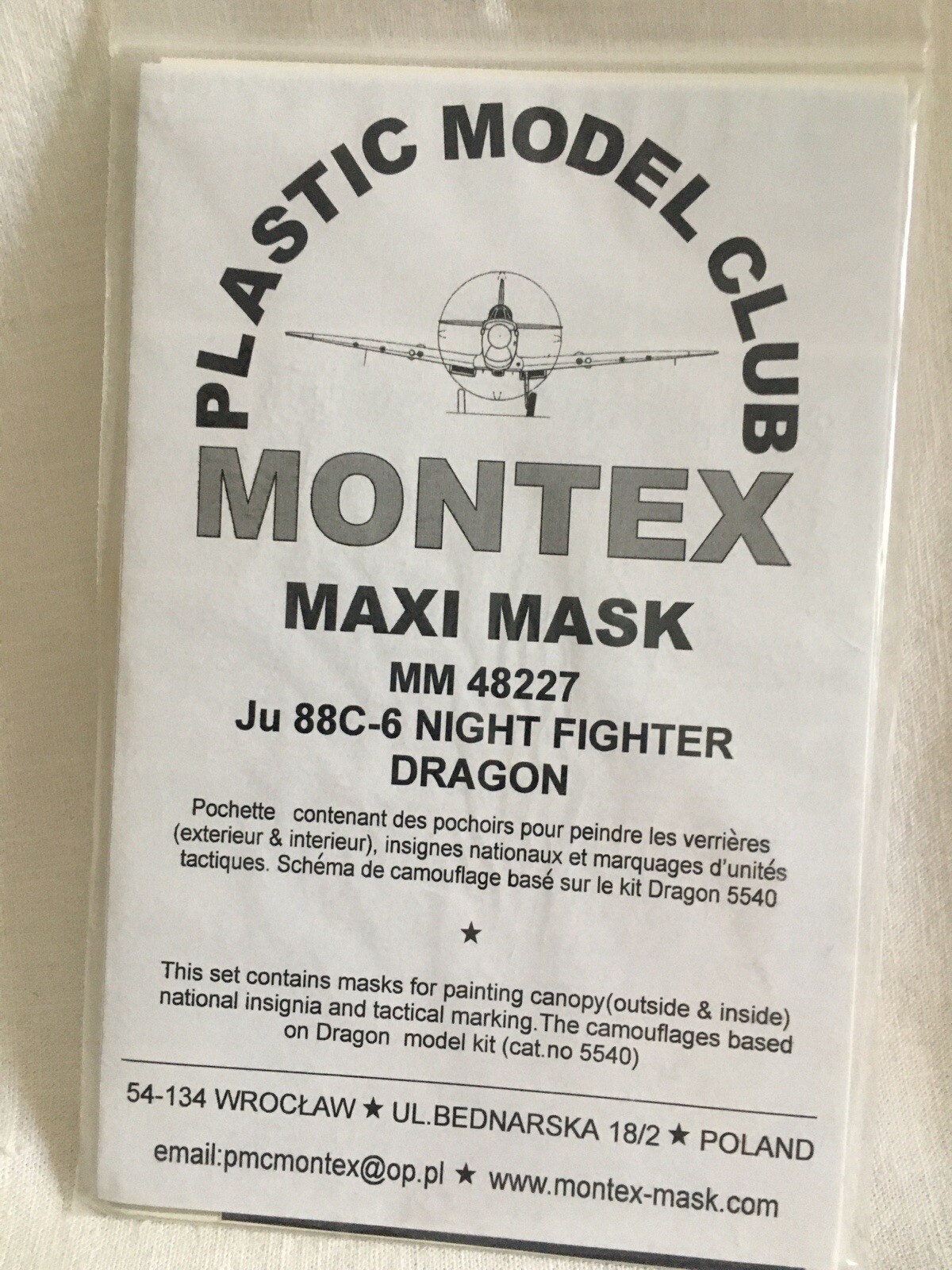 Maquette model, 1/48 Montex paint masks for Junkers JU88 C 6 bomber ...