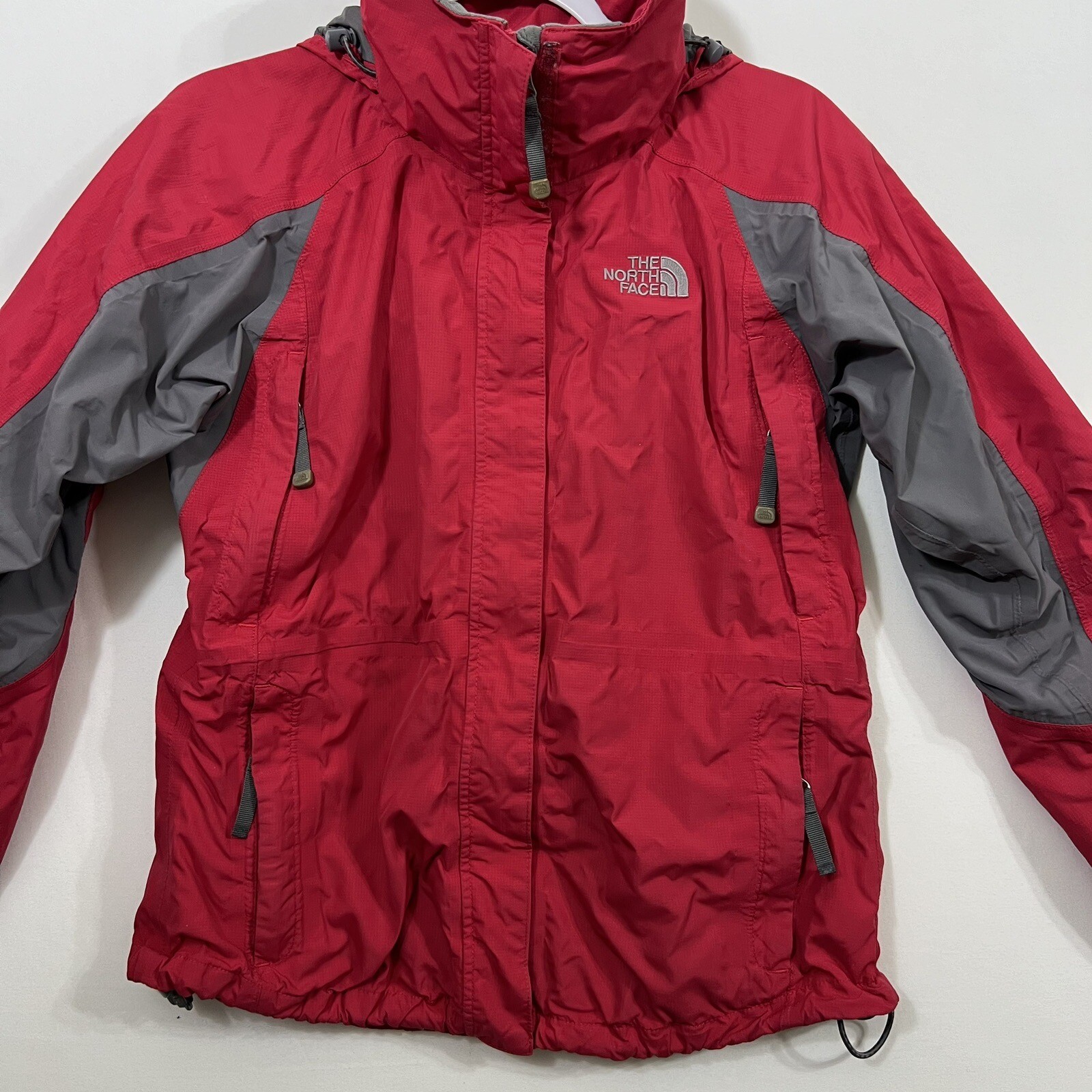 The North Face HyVent Waterproof Jacket w/Hood Pink Grey Winter Raincot ...