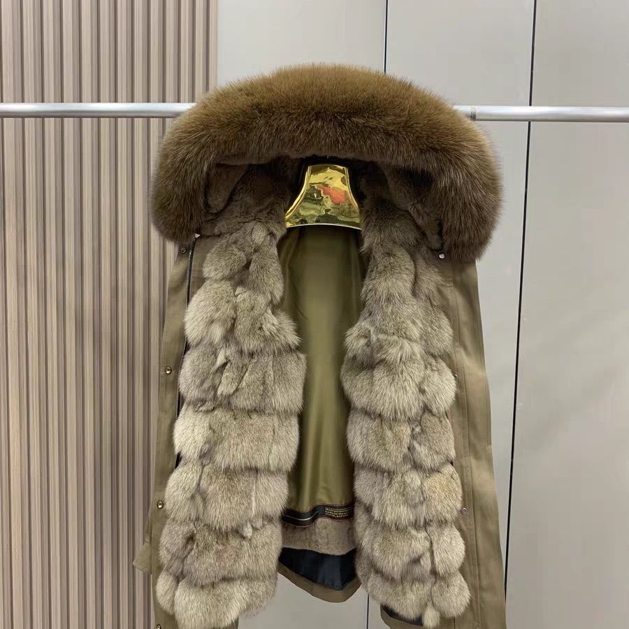 Fox Fur Collar Removable Rex Rabbit Fur Hooded Short Parka Coats Womens ...