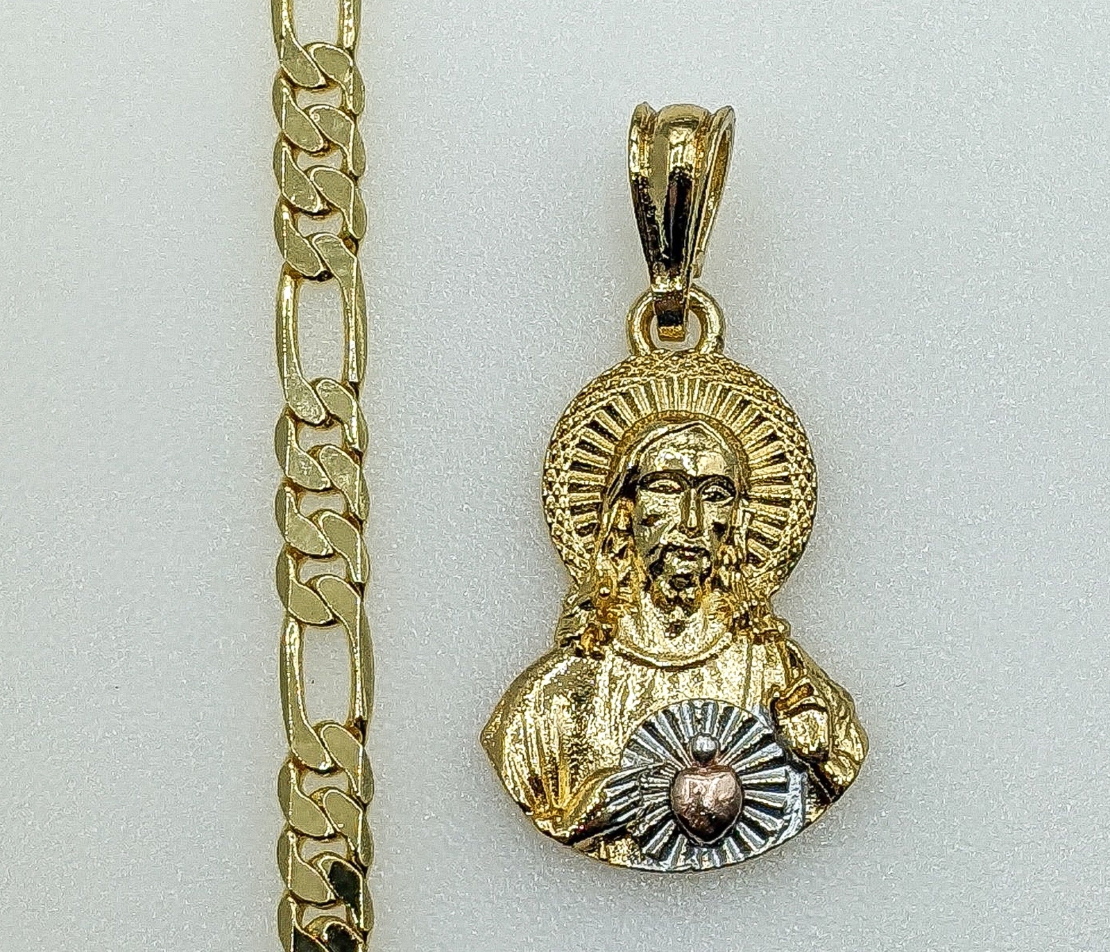 Gold Plated Sacred Heart of Jesus 5mm Chain Necklace Sagrado Corazon ...