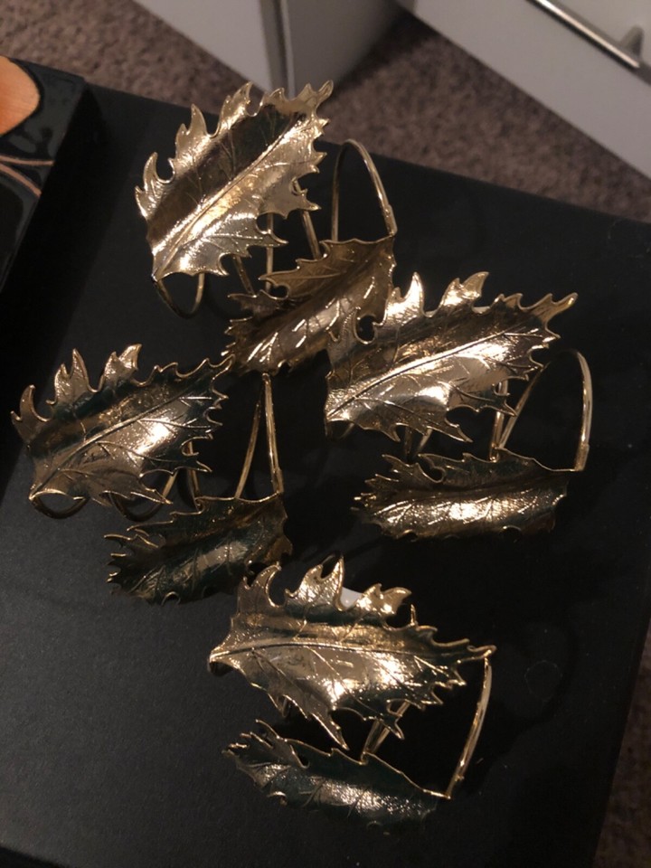 The Bombay Company Gold Plat Leaf Napkin Rings Set Of Four- Beautiful ...
