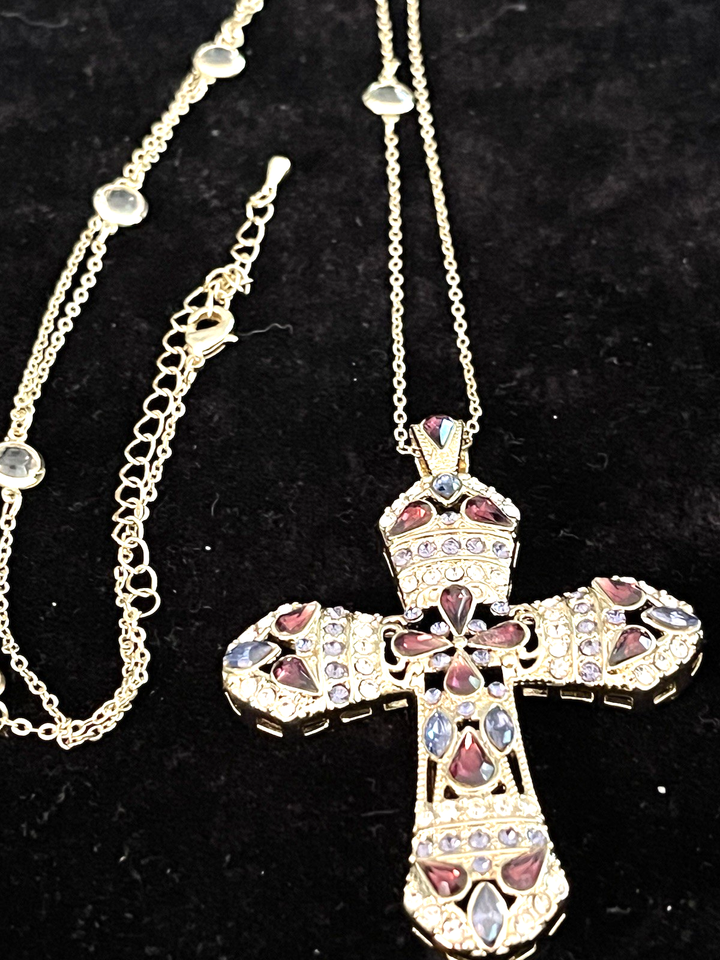 Gorgeous crystal rhinestone cross necklace christianity. multicolor 3 ...