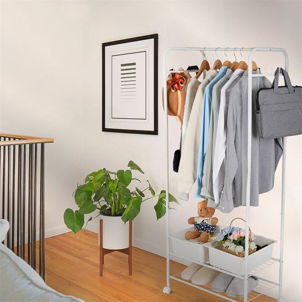Heavy Duty Clothes Rail Storage Rack Garment Closet Organizer Shelves ...
