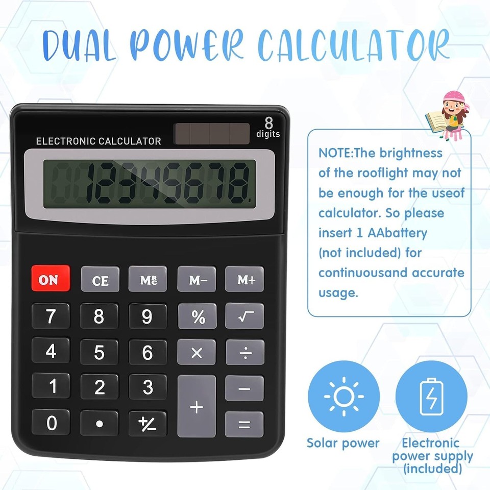 Desktop Calculator 8 Digit Display Battery Solar Basic Big Button ...