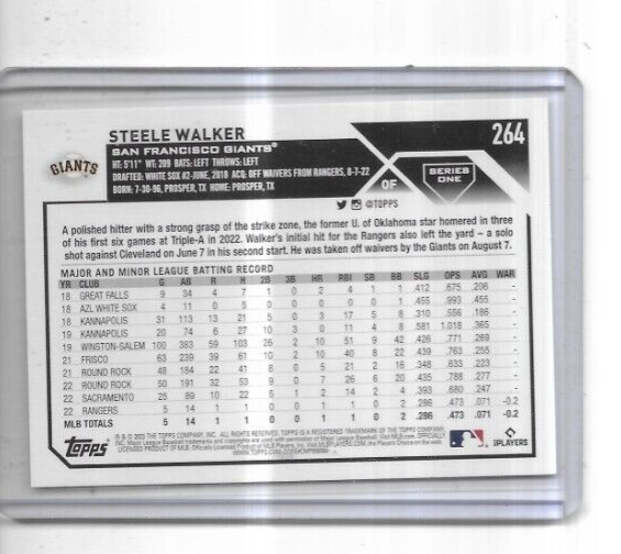 2023 Topps #264 Steele Walker San Francisco Giants Rookie Card | eBay