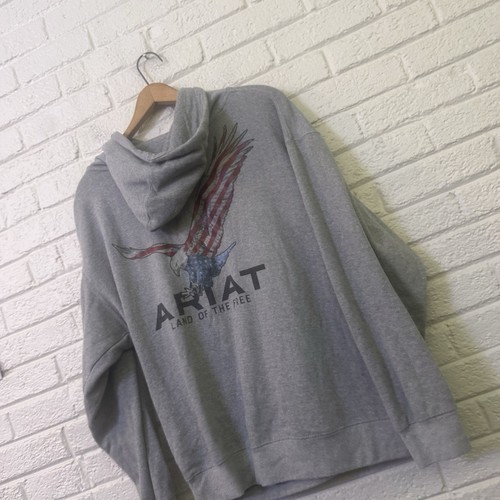 Ariat Hoodie Sweatshirt Mens L Gray Pullover Aztec Work Outdoors Logo ...